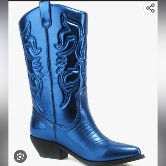 Soda | Shoes | Soda Blue Metallic Cowboy Boots | Poshmark